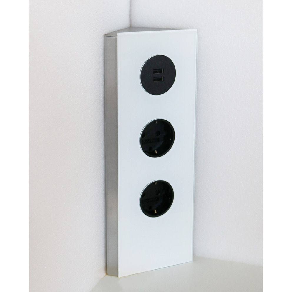 WIPO Power Eck G Steckdosenelement 2x Schuko 2x USB Ladebuchse, Glas weiß