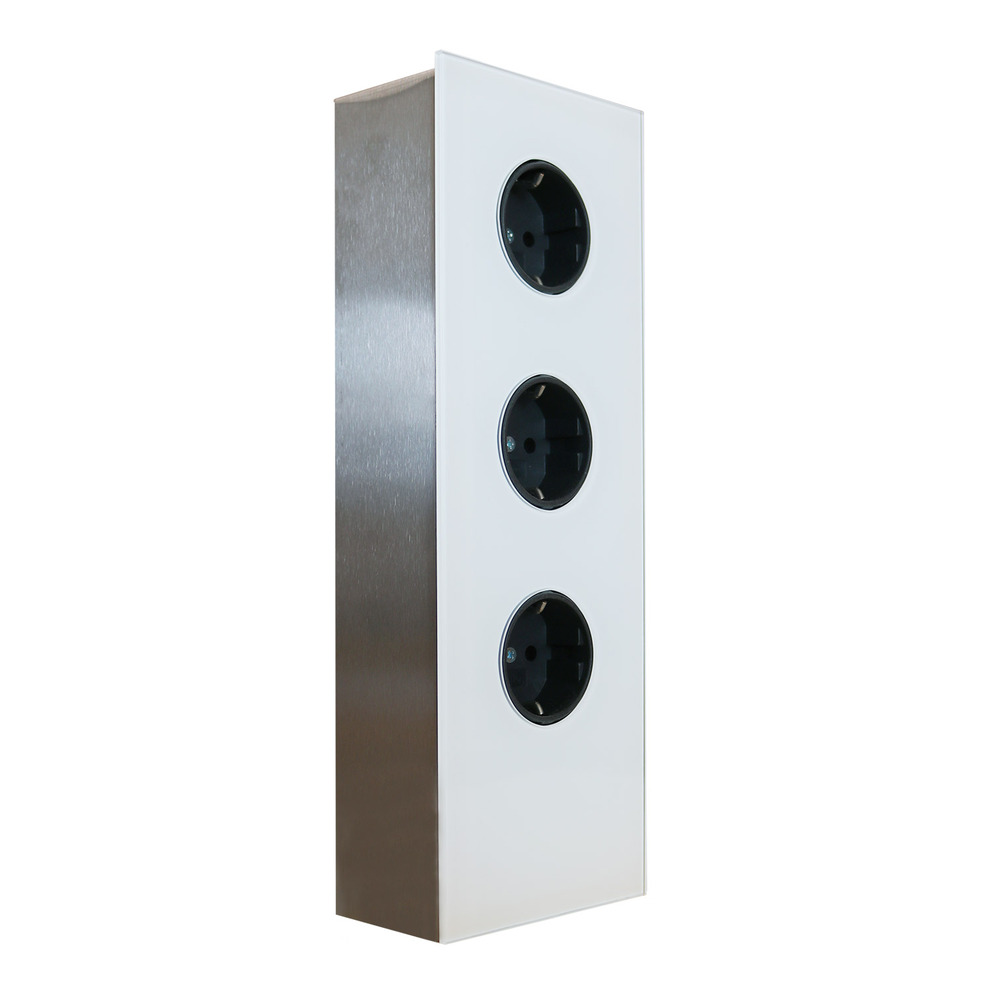 WIPO Power Turm G Steckdosenelement 3x Schuko 2x USB Ladebuchse, Glas weiß