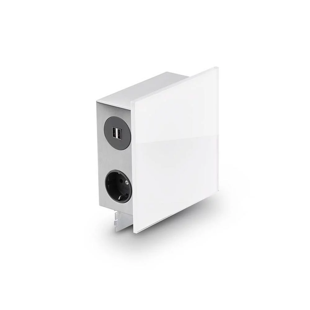 WIPO Power Quad G Steckdosenelement 3x Schuko 2 x USB-A Glas weiß