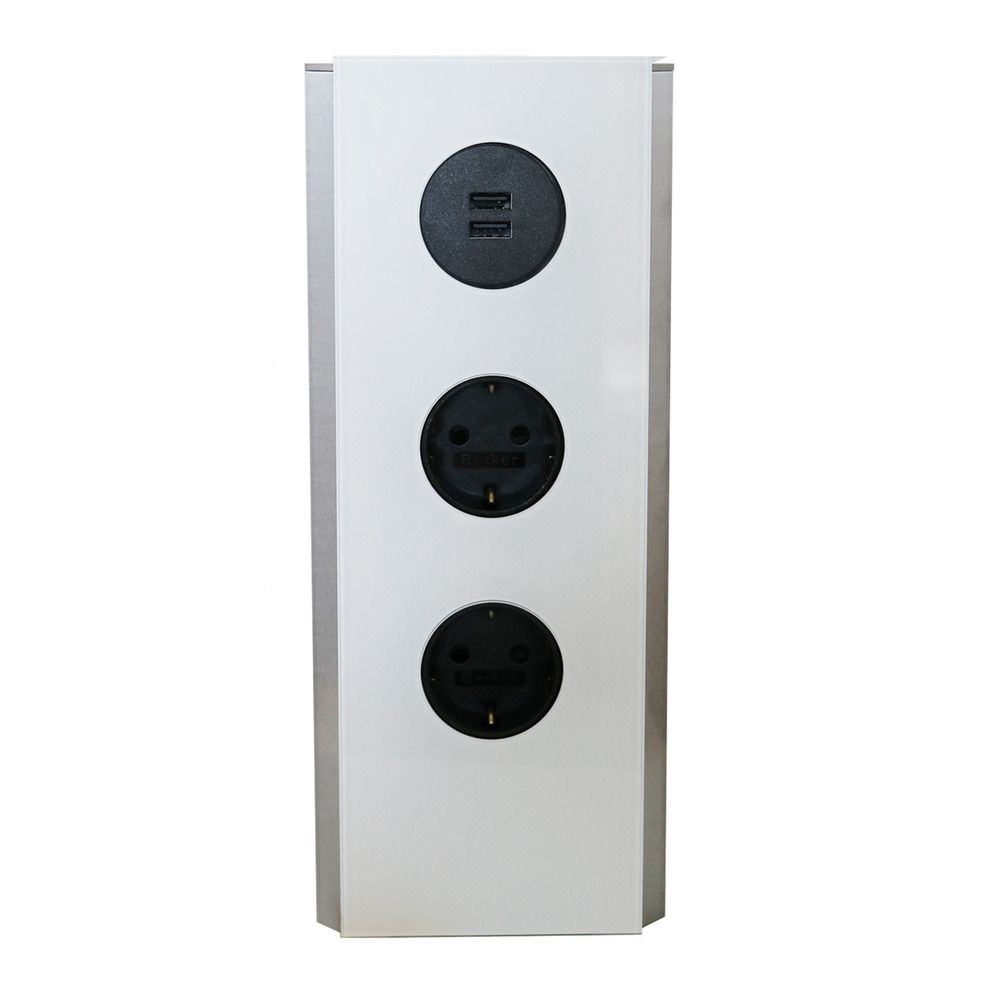 WIPO Power Eck G Steckdosenelement 2x Schuko 2x USB Ladebuchse, Glas weiß