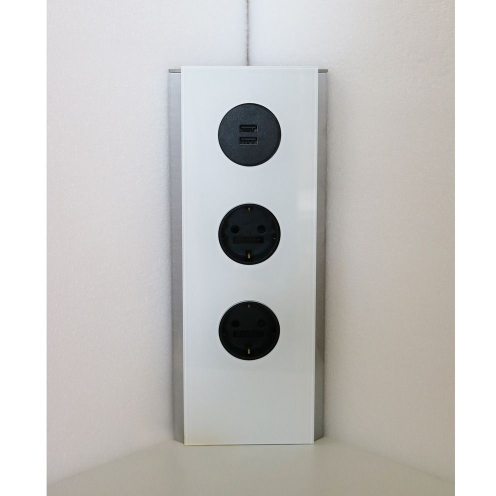 WIPO Power Eck G Steckdosenelement 2x Schuko 2x USB Ladebuchse, Glas weiß