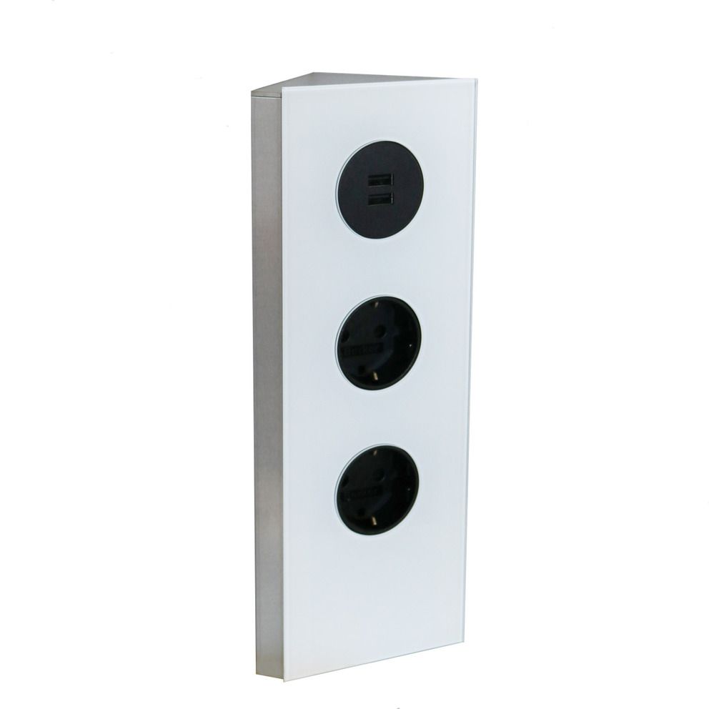 WIPO Power Eck G Steckdosenelement 2x Schuko 2x USB Ladebuchse, Glas weiß